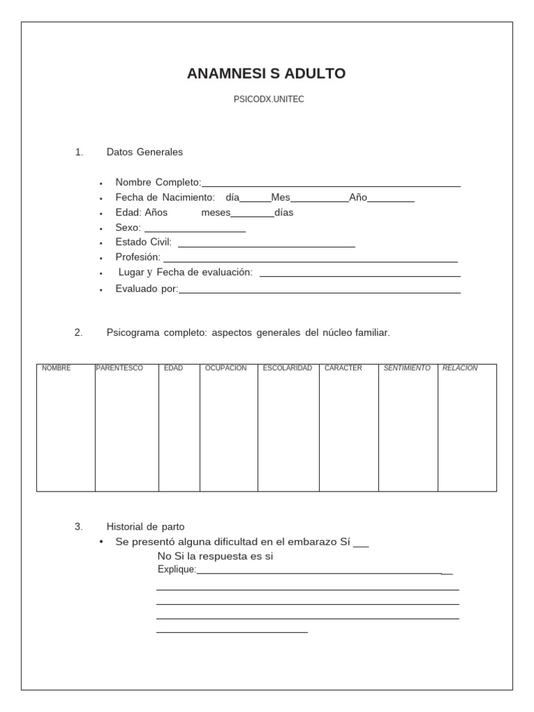 Modelo de Anamnesis para Niños | PDF | Amistad | Conceptos psicologicos