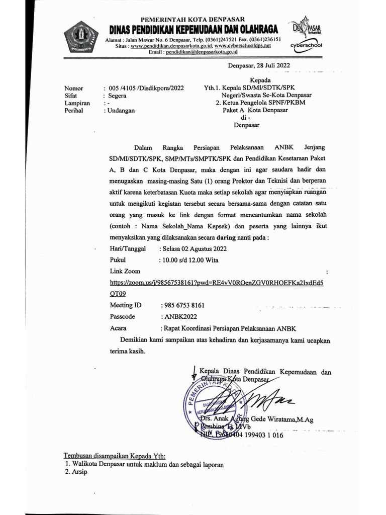 Surat Vicon Rapat ANBK | PDF