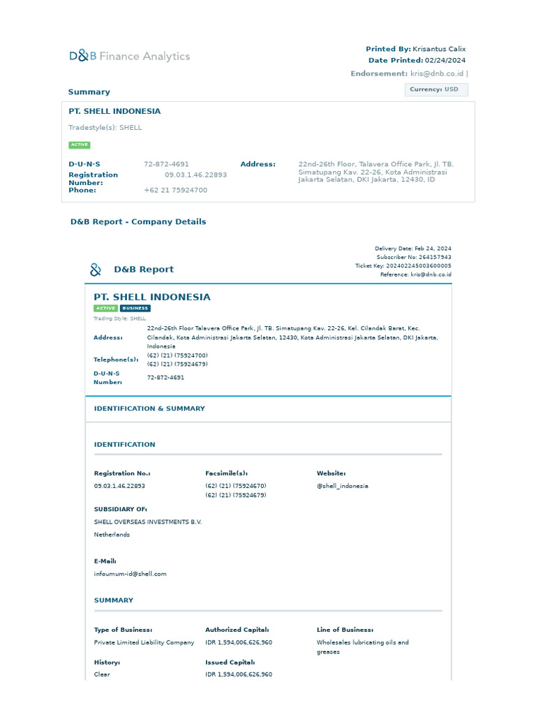 PT Shell Indonesia Company Overview | PDF | Business | Money