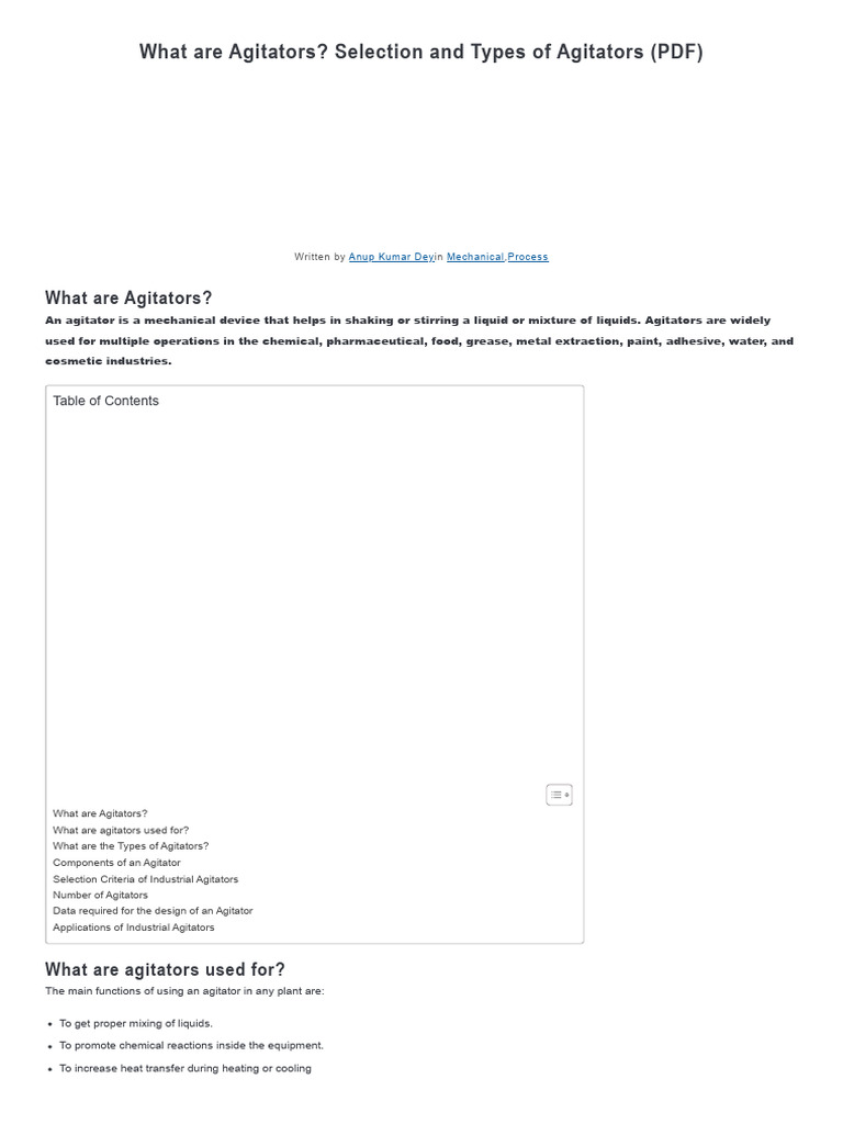 Types and Functions of Agitators | PDF | Applied And Interdisciplinary ...