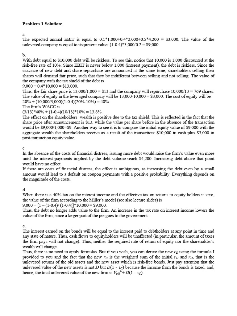 Seminar 4 Solution | PDF | Interest | Debt