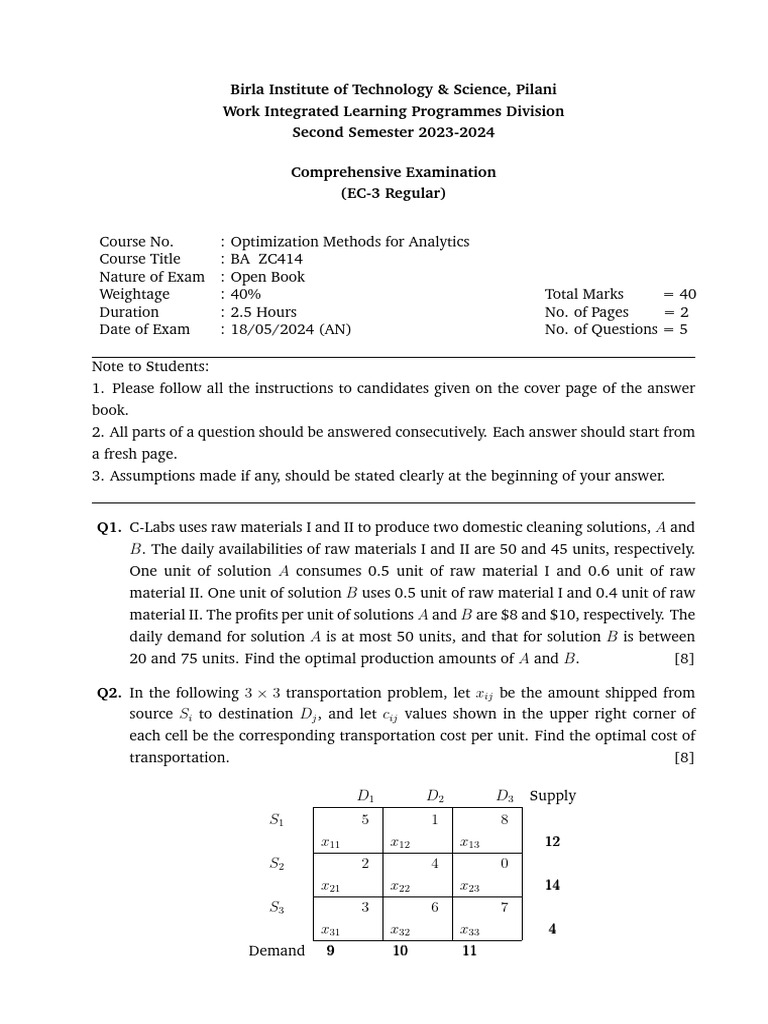 Ba ZC414 Ec-3r Second Sem 2023-2024 | PDF