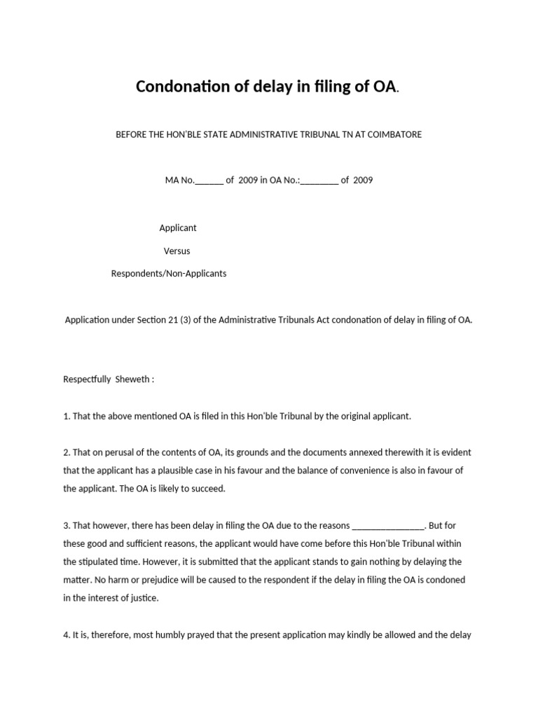 Condonation of Delay in Filing of OA | PDF