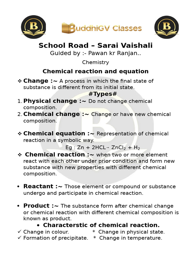 Chemistry Chapter 1 Notes | PDF | Chemical Reactions | Redox