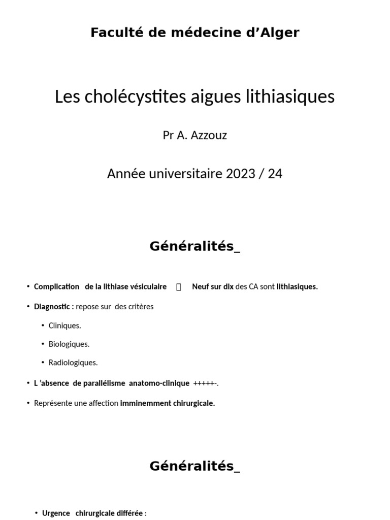Cholécystite aiguë lithiasique : diagnostic et traitement | PDF | Vésicule biliaire | Médecine ...