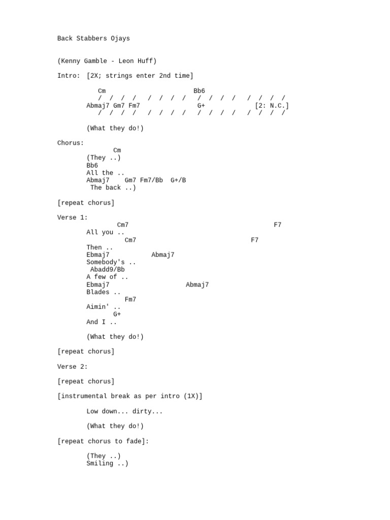 Back Stabbers (Ojays) TAB | PDF