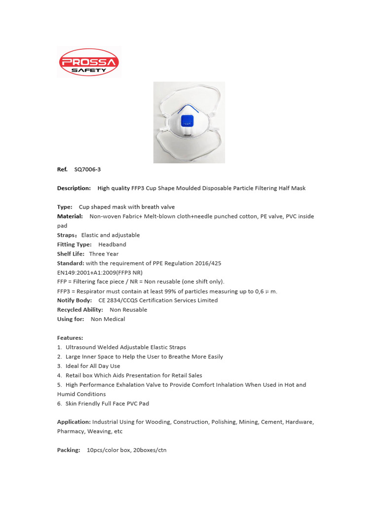 FFP3 Cup Shape Disposable Face Mask | PDF