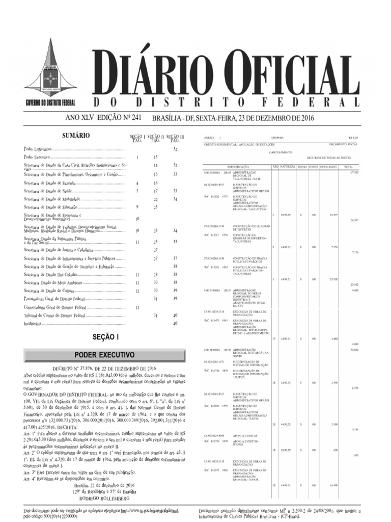 Dodf 241 23-12-2016 Integra | PDF | Contabilidade | Balancete