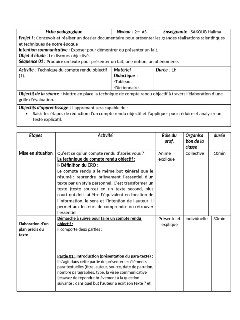 Compte Rendu 1 | PDF | Pédagogie