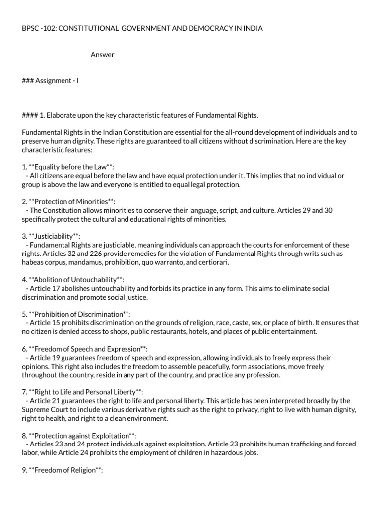 BPSC-102 - CONSTITUTIONAL GOVERNMENT AND DEMOCRACY IN INDIA. Ans (Org ... BPSC-102 - CONSTITUTIONAL GOVERNMENT AND DEMOCRACY IN INDIA. Ans (Org ...