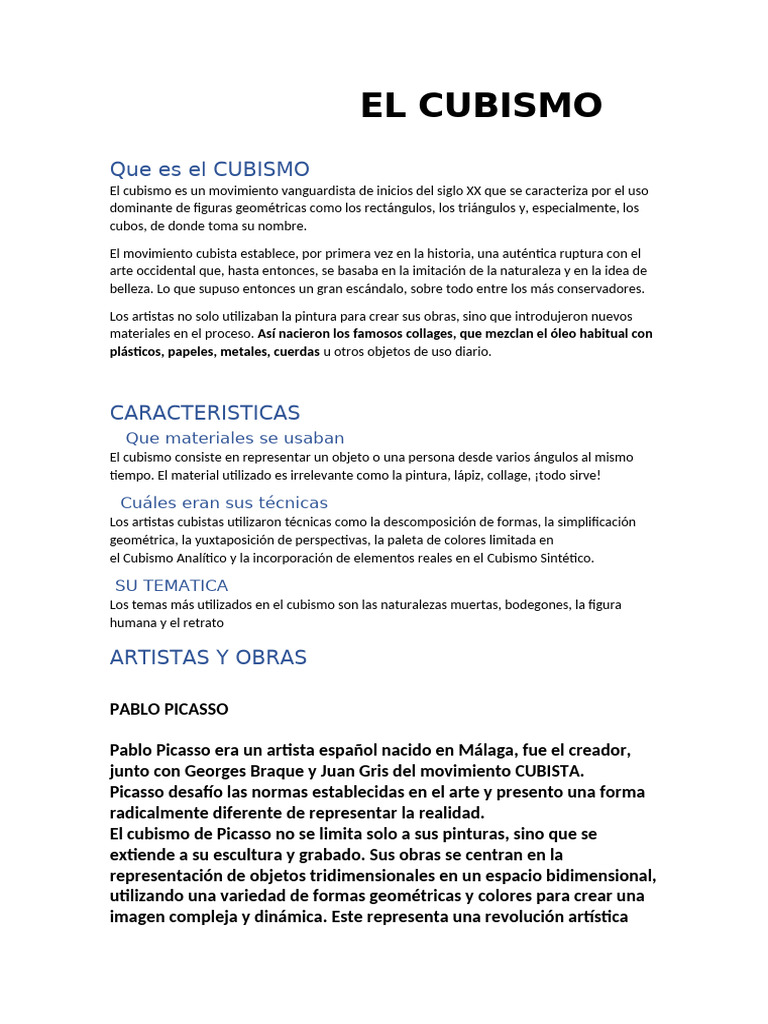 El Cubismo | PDF | Cubismo | Pablo Picasso
