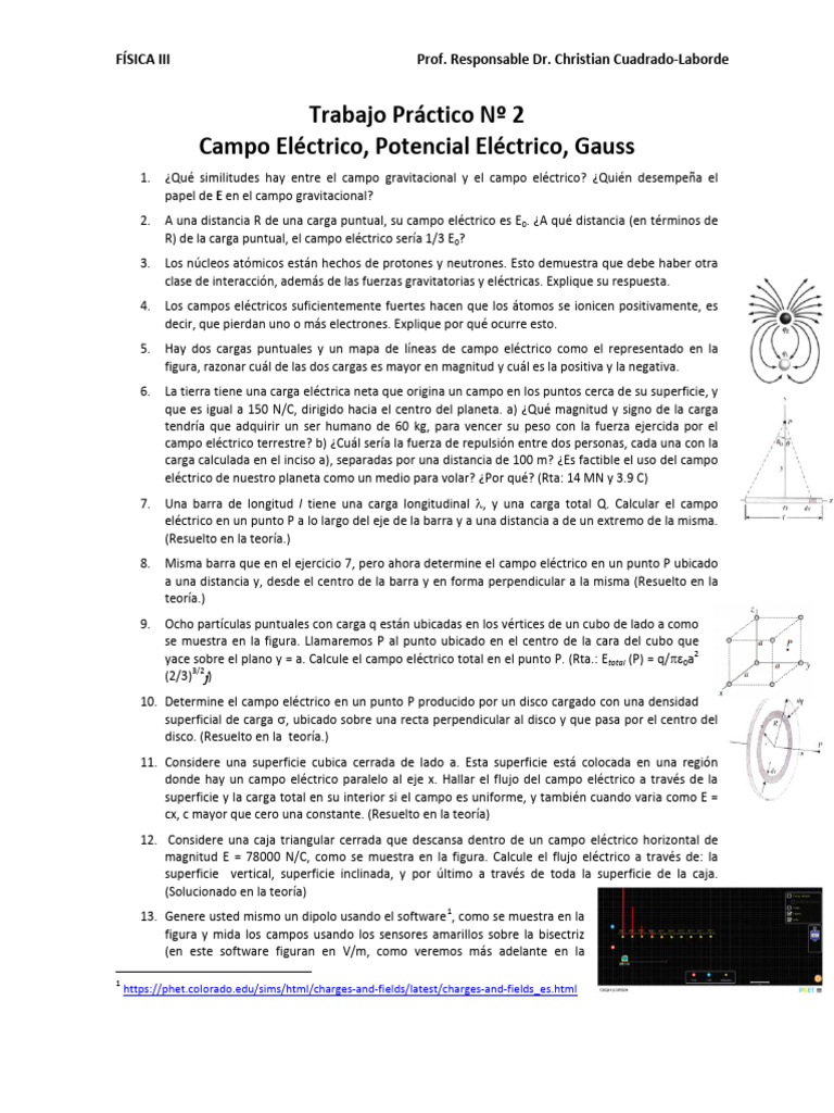Trabajo Práctico #2 Campo Eléctrico, Potencial Eléctrico, Gauss | PDF | Campo eléctrico | Integral