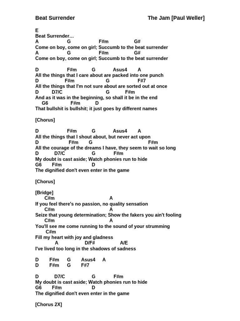Beat Surrender (The Jam) TAB | PDF