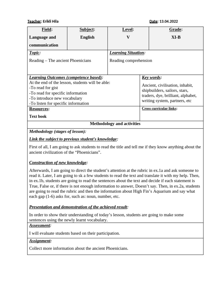 Reading Comprehension: Ancient Phoenicians | PDF