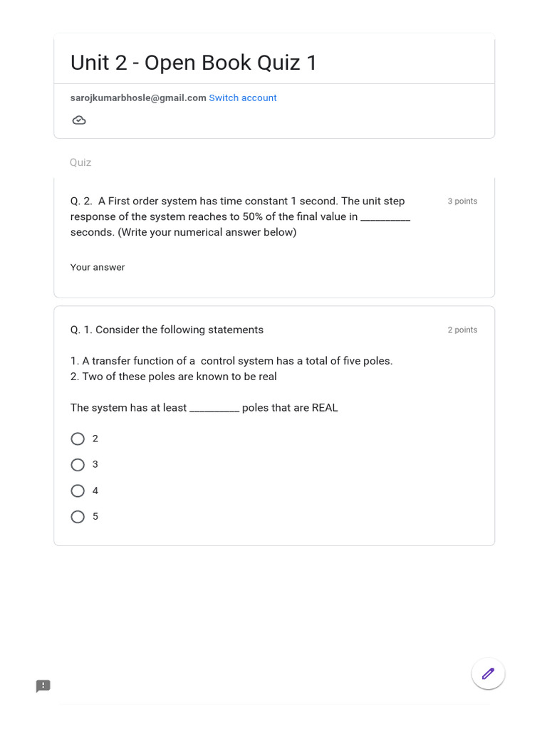 Control Systems Quiz: Key Concepts | PDF | Damping | Computer Engineering