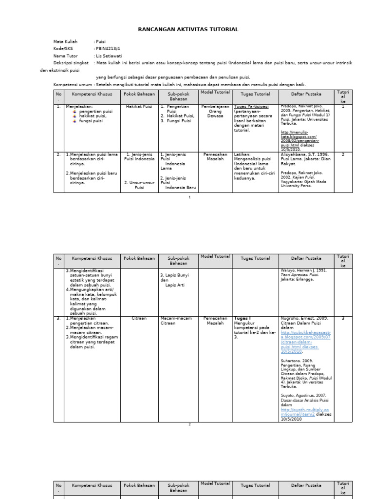 Rancangan Aktivitas Tutorial | PDF