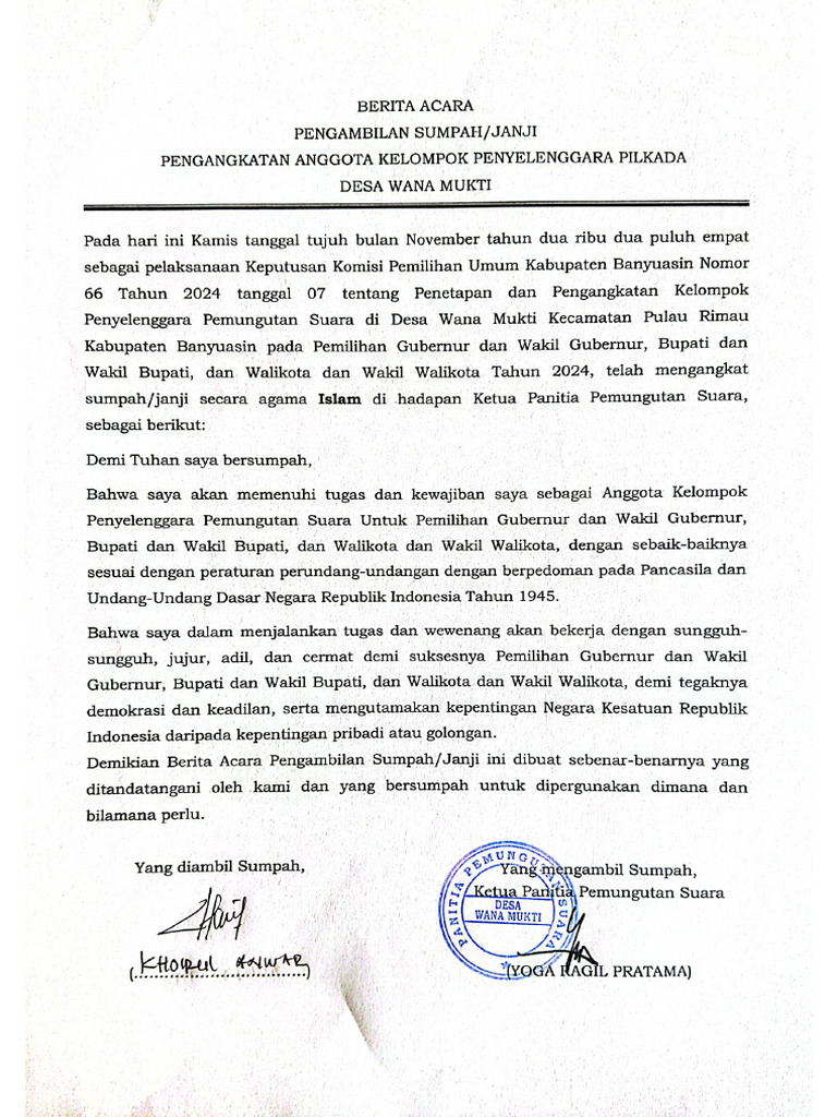 BA Pengambilan Sumpah TPS 01 | PDF