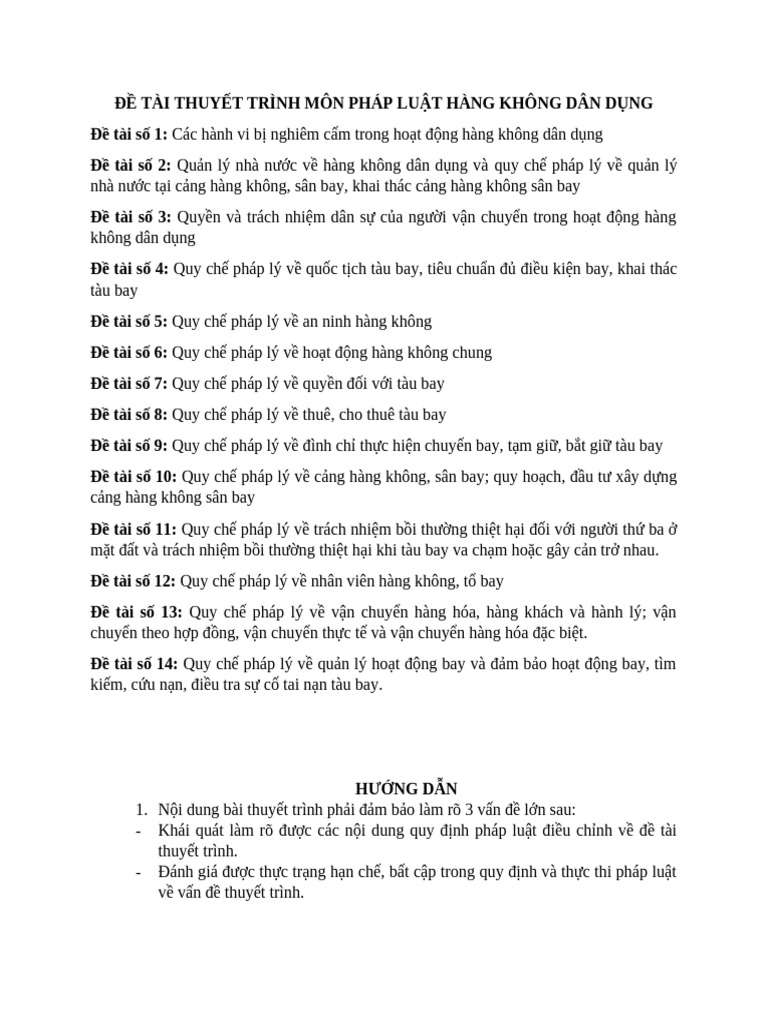 Đề Tài Thuyết Trình Môn Pháp Luật Hàng Không - hk3 - 2023-2024 | PDF