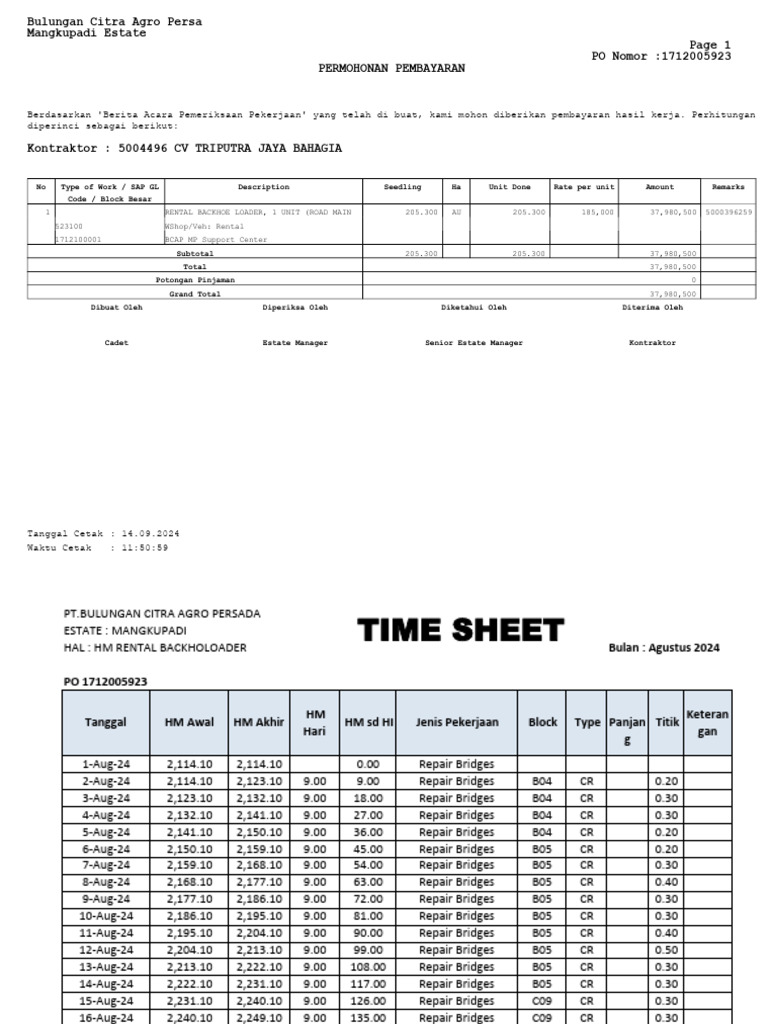 BAPP Sewa Bekhoe Loader - MP, Agust 2024 | PDF