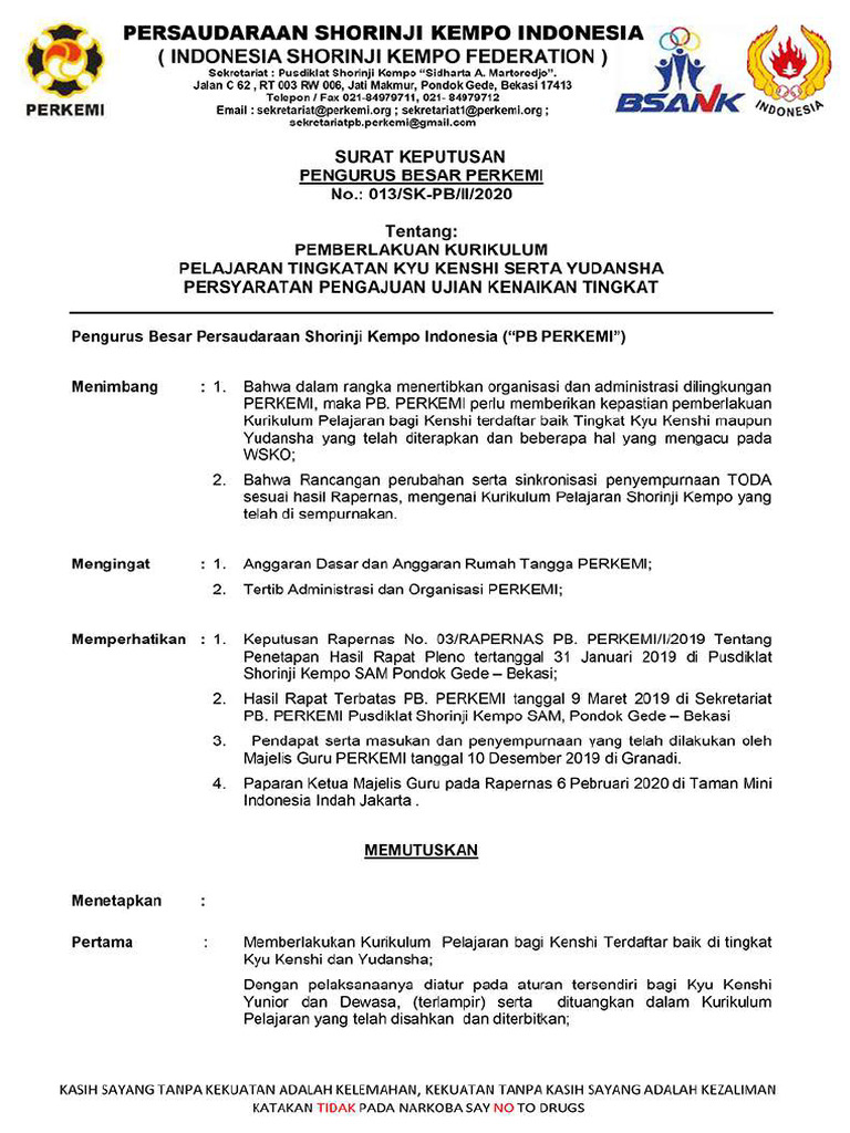 013 SK Pemberlakuan Kurikulum Baru 2020 | PDF