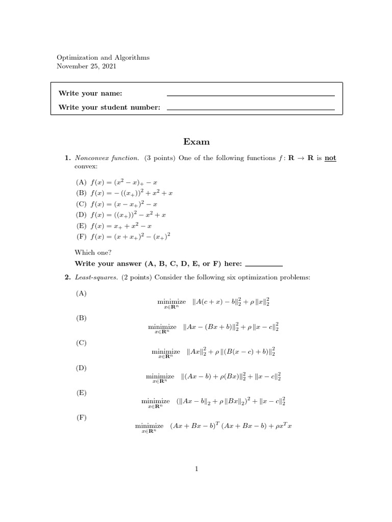 2021-11-exam | PDF | Matrix (Mathematics) | Mathematical Optimization