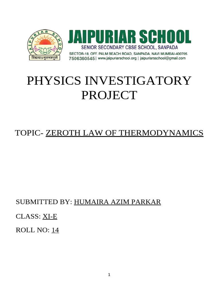 Physics Investigatory Project | PDF | Temperature | Thermodynamics