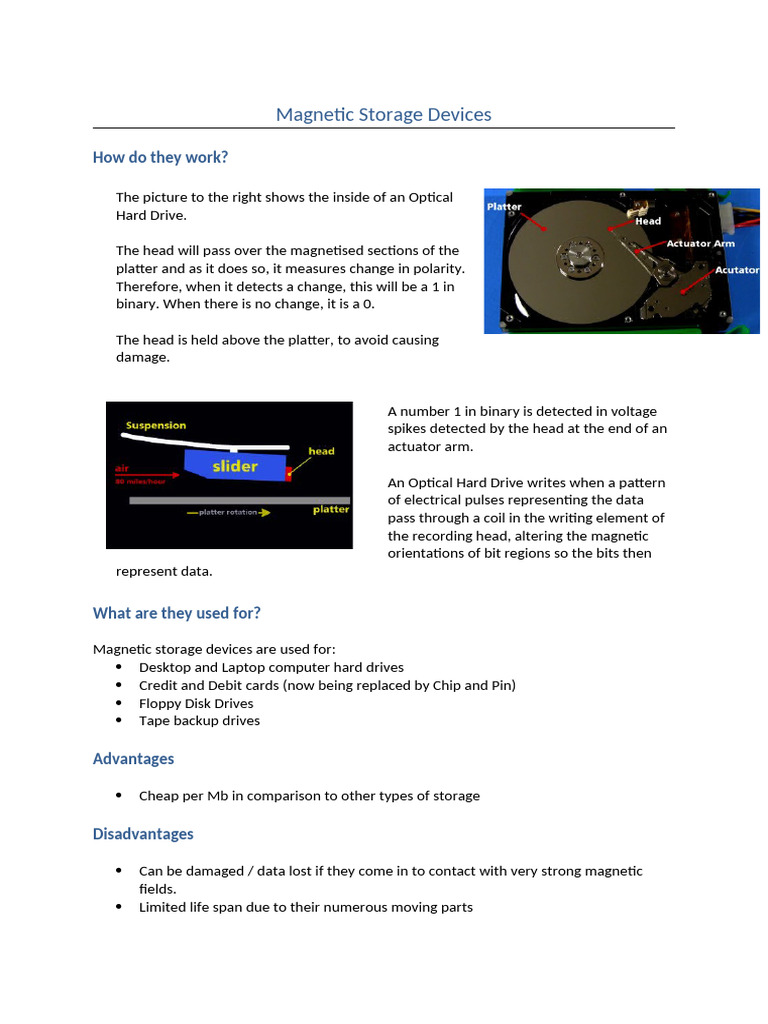 Magnetic Storage Devices Revision Sheet | PDF | Computers