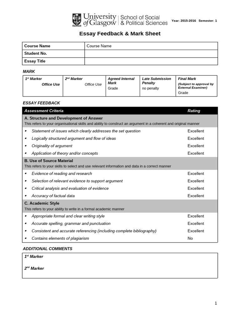 EssayGradingTemplate | PDF | Essays | Critical Thinking