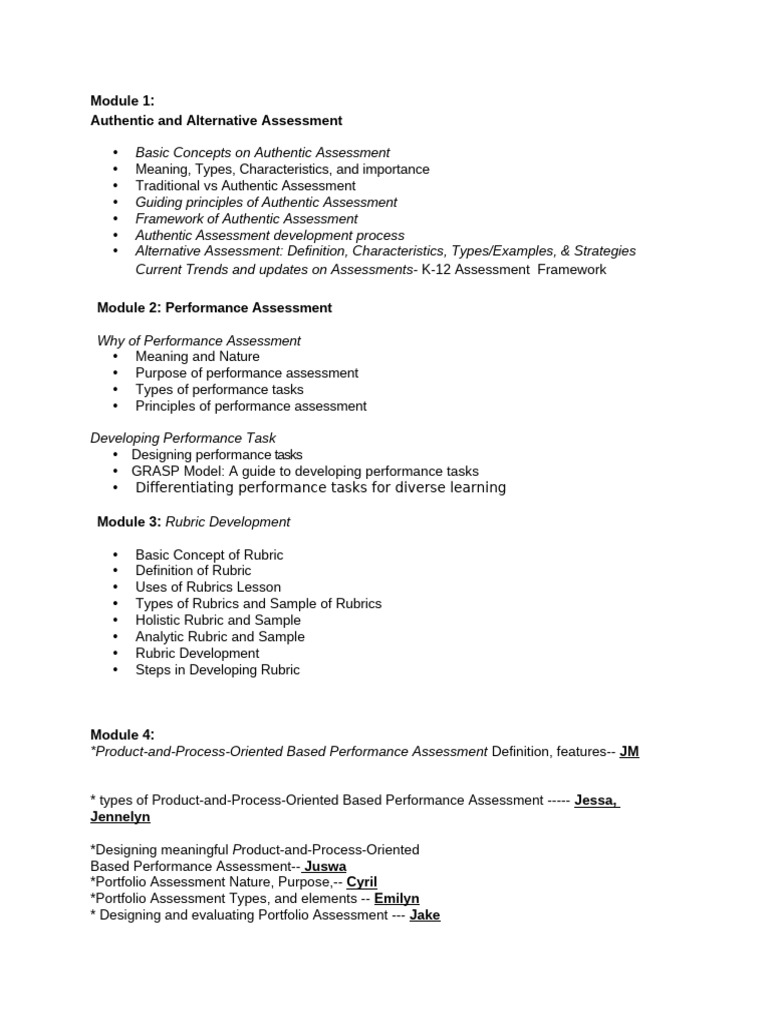 Authentic Assessment and Performance Tasks | PDF