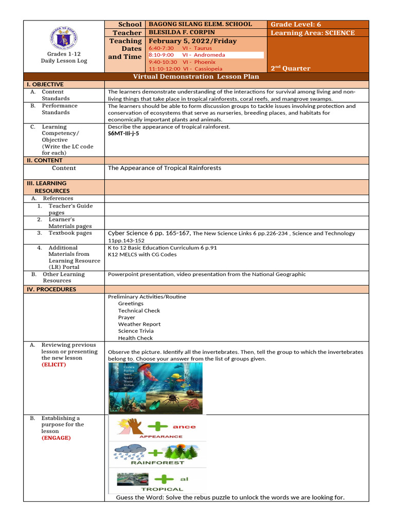 DEMO LP Q2 W6 Science | PDF | Learning | Teachers