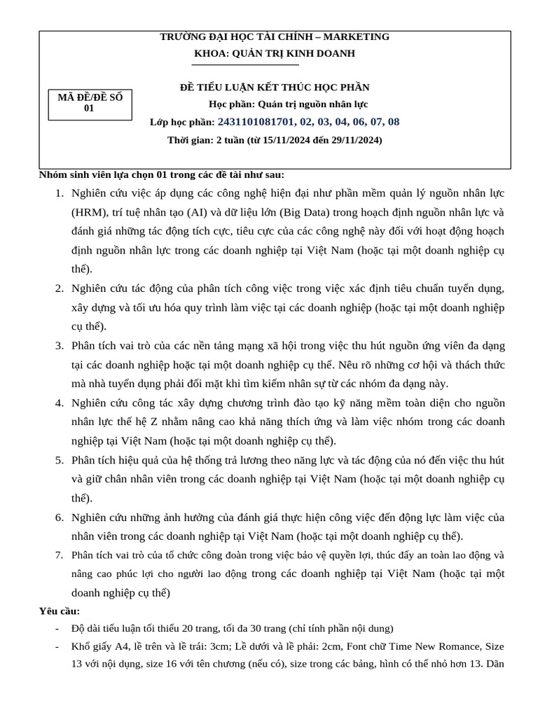 ĐỀ (TL) - QTNNL - HK3 - 24 | PDF