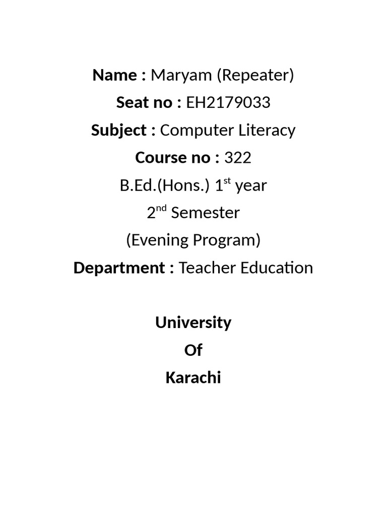 Computer Literacy Assignment 1 | PDF | Operating System | Input/Output