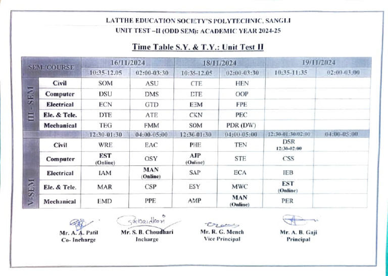 UT - 2 Time Table | PDF