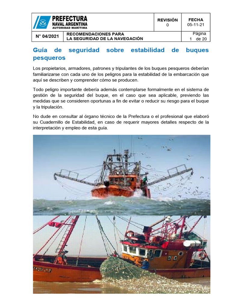 Guia de Seguridad Sobre Estabilidad de Buques Pesqueros | PDF | Navegación | Agua