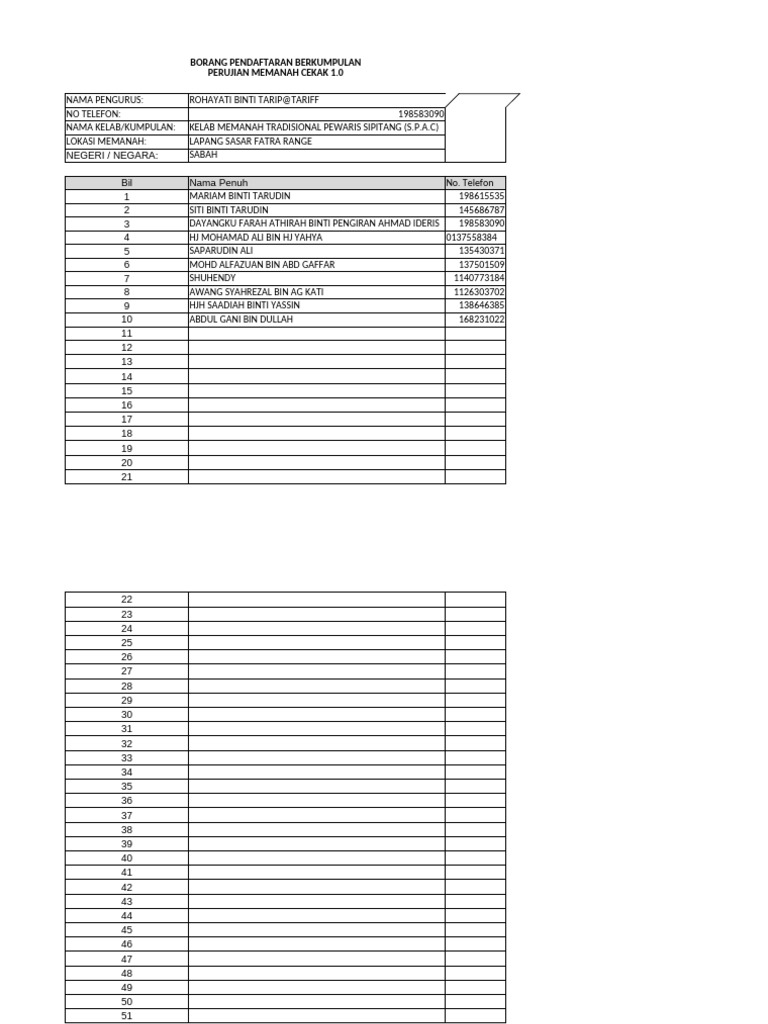Borang Pendaftaran Perujian Memanah Cekak 1.0 - STANDARD FORMAT | PDF