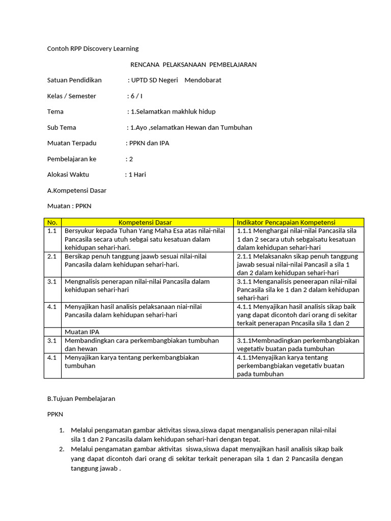 Contoh RPP Discovery Learning | PDF | Sains & Matematika