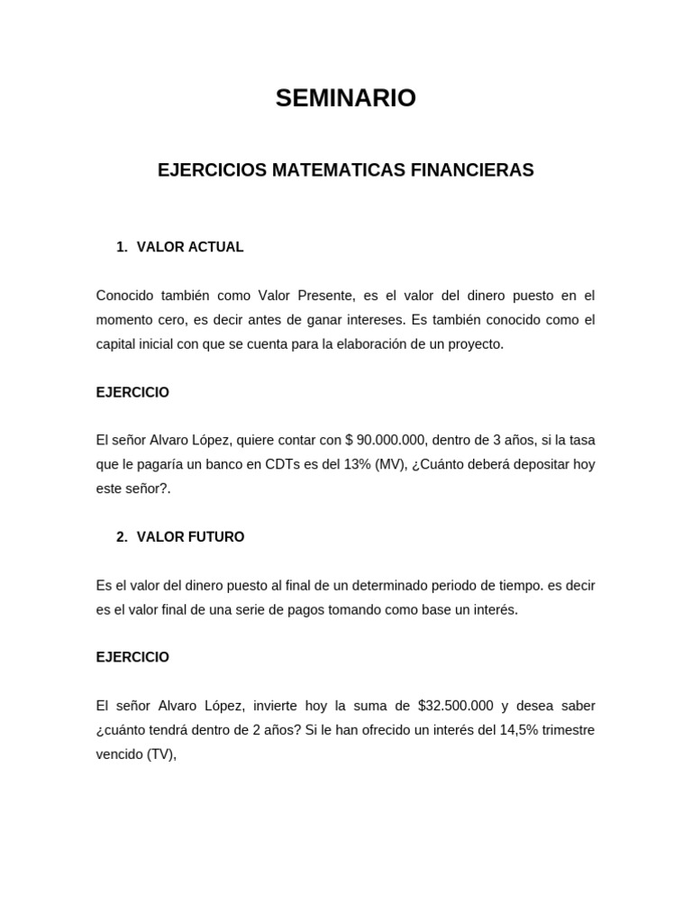 Fórmulas de Valor Presente en Finanzas | PDF | Interés | Bancario