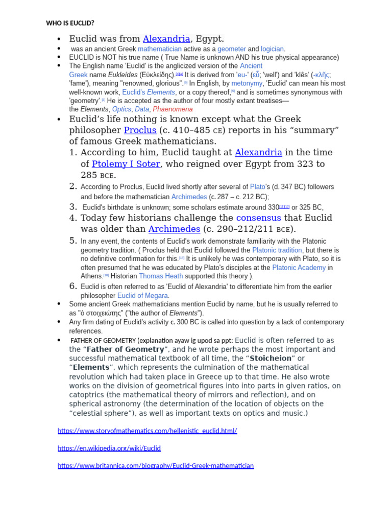 EUCLID AND THE ELEMENTS | PDF | Euclid | Mathematics