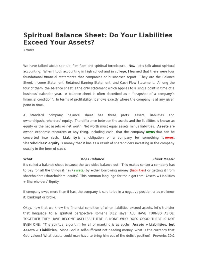 Spiritual Accounting for Believers | PDF | Balance Sheet | Equity (Finance)
