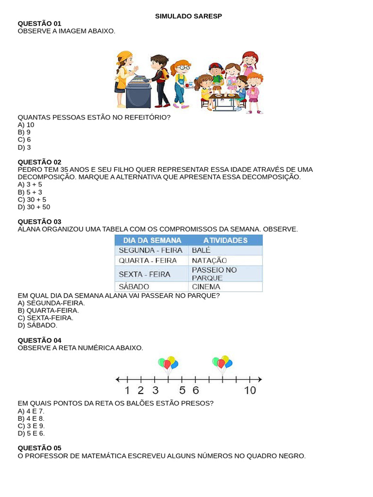 SIMULADO SARESP 2ºano | PDF