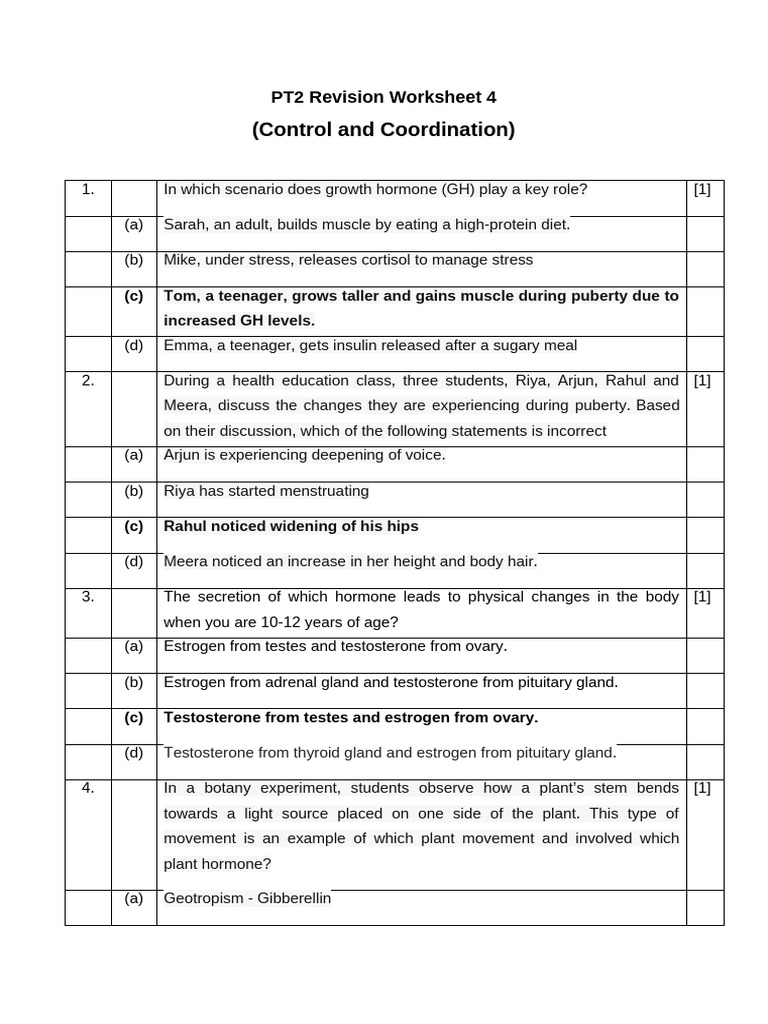 g10 PT2 Revision Worksheet 4 | PDF | Hormone | Puberty