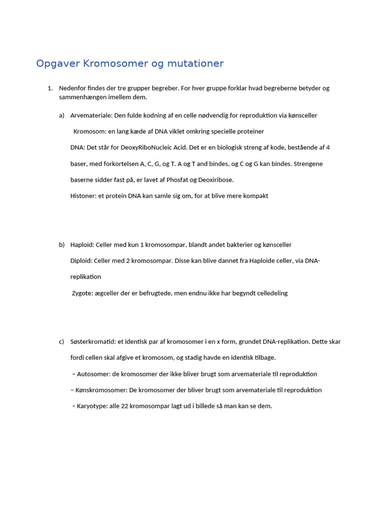 Opgaver Kromosomer V1 | PDF