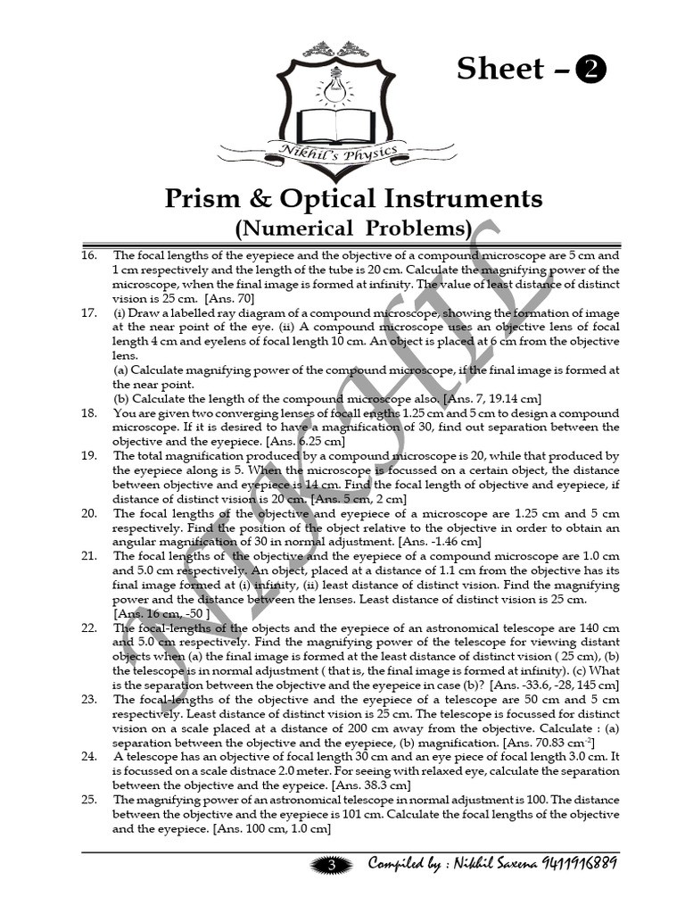 16 Prims & Optical Instruments (Numbercial Problems) - (Sheet - 2 ...