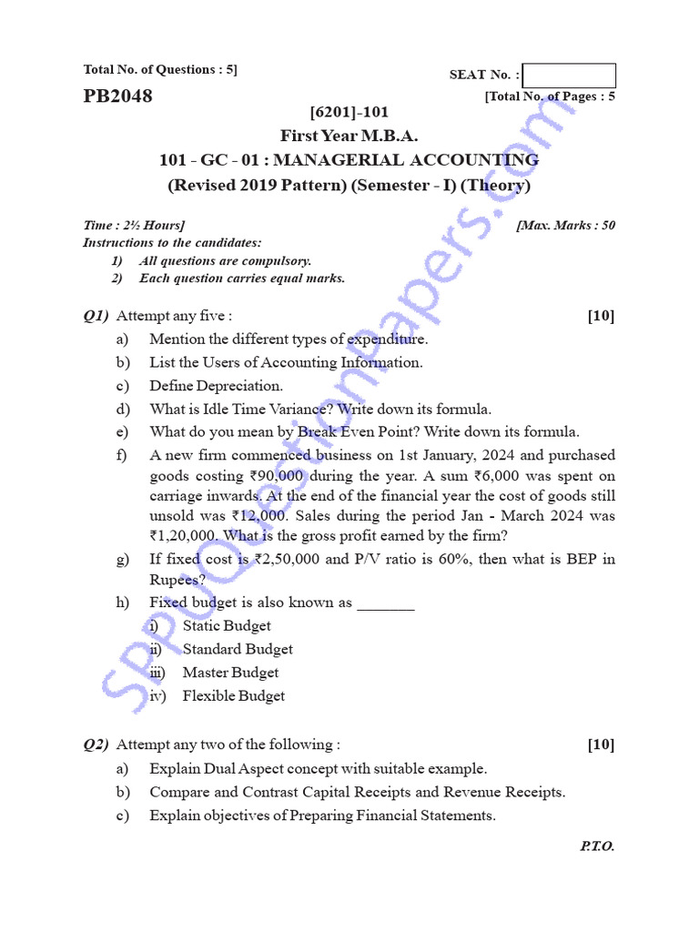 Mba Managerial Accounting Exam 2024 Pdf Economies Business