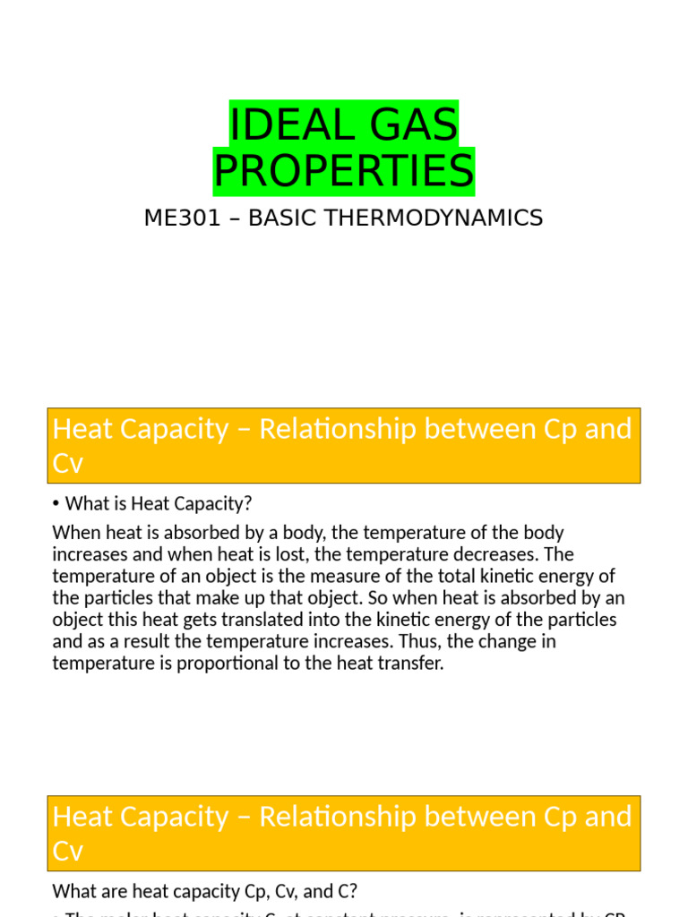 Ideal Gas Properties | PDF