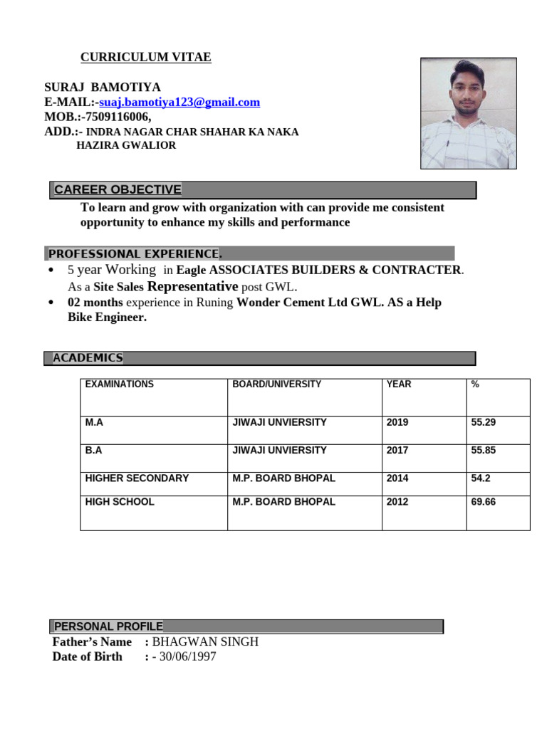Suraj Bamotiya CV | PDF | Lifestyle