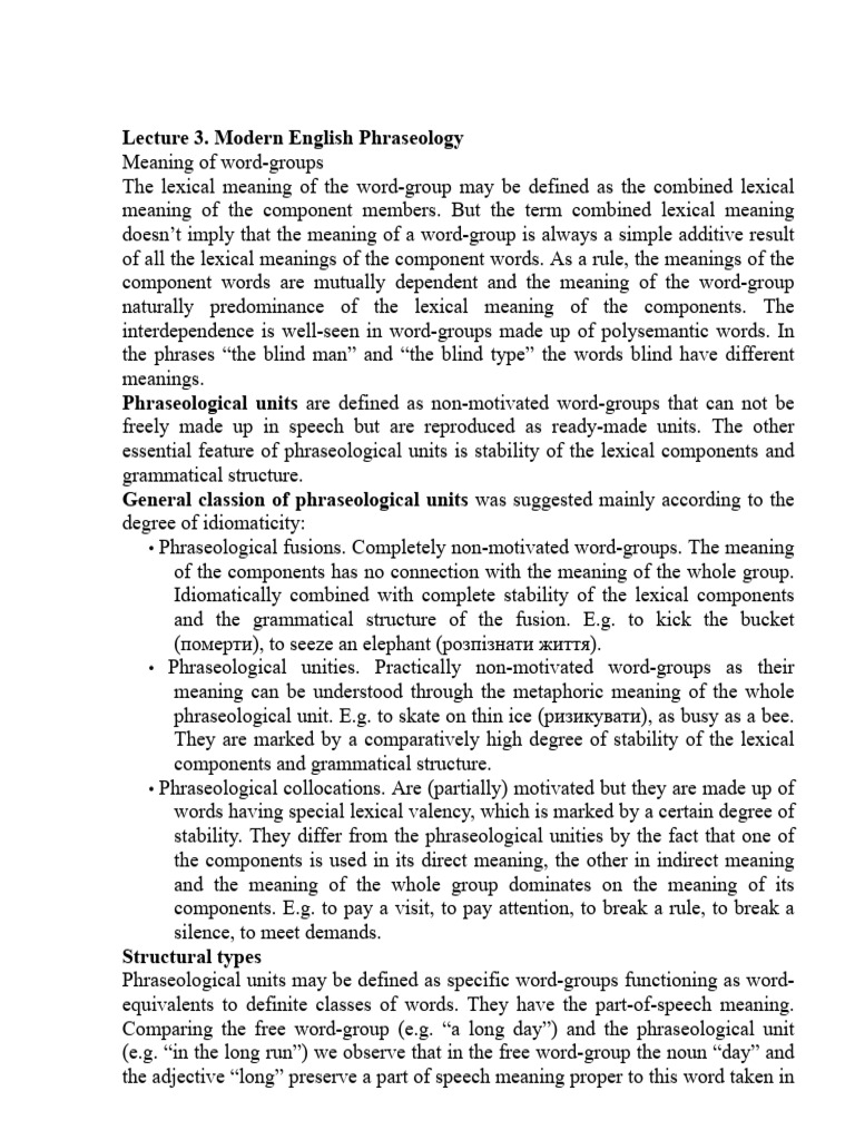 Lecture 3. Modern English Phraseology | PDF | Part Of Speech | Adverb