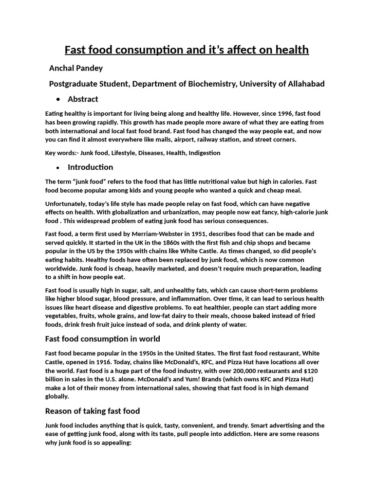 Fast Food's Impact on Health Risks | PDF | Junk Food | Healthy Diet