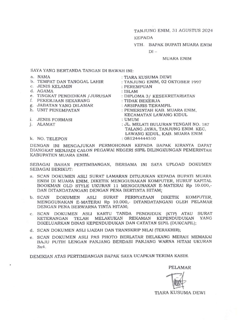 Surat Lamaran Scan | PDF