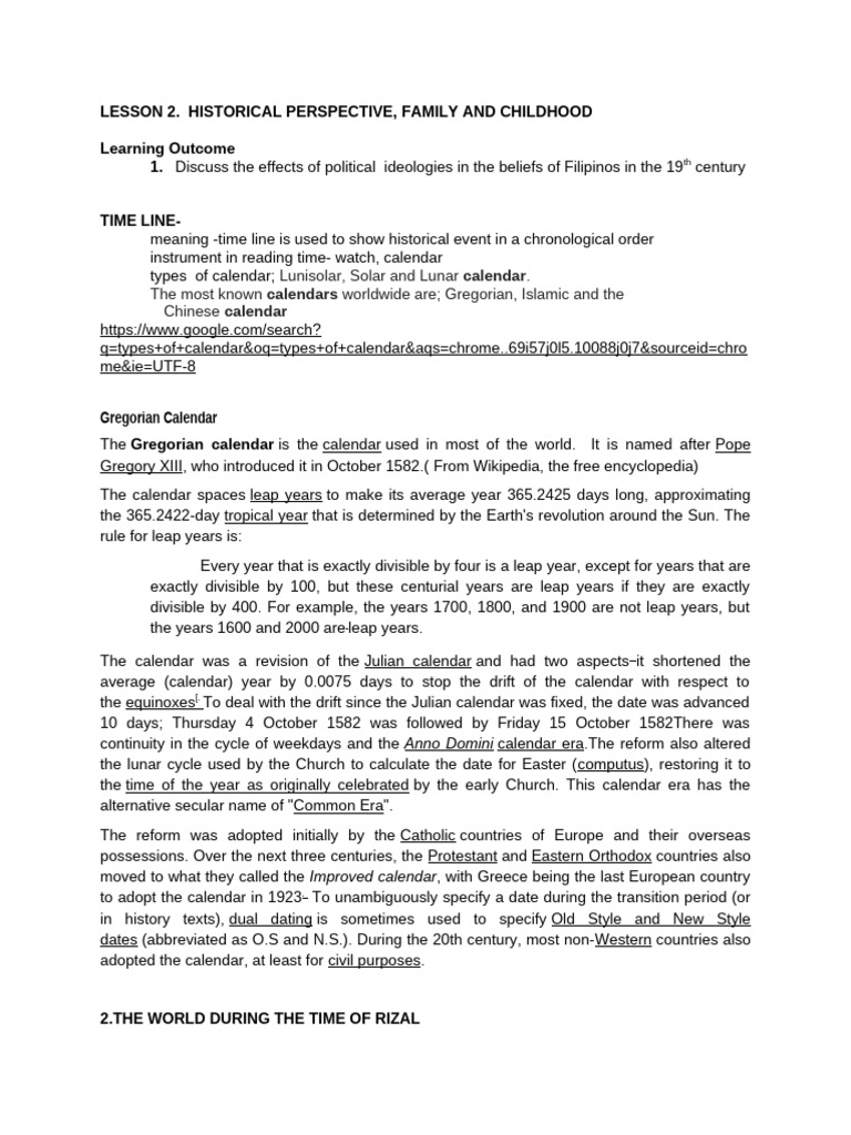 Module 1 Lesson 2 Life and Works of Rizal | PDF | Calendar | First French Empire